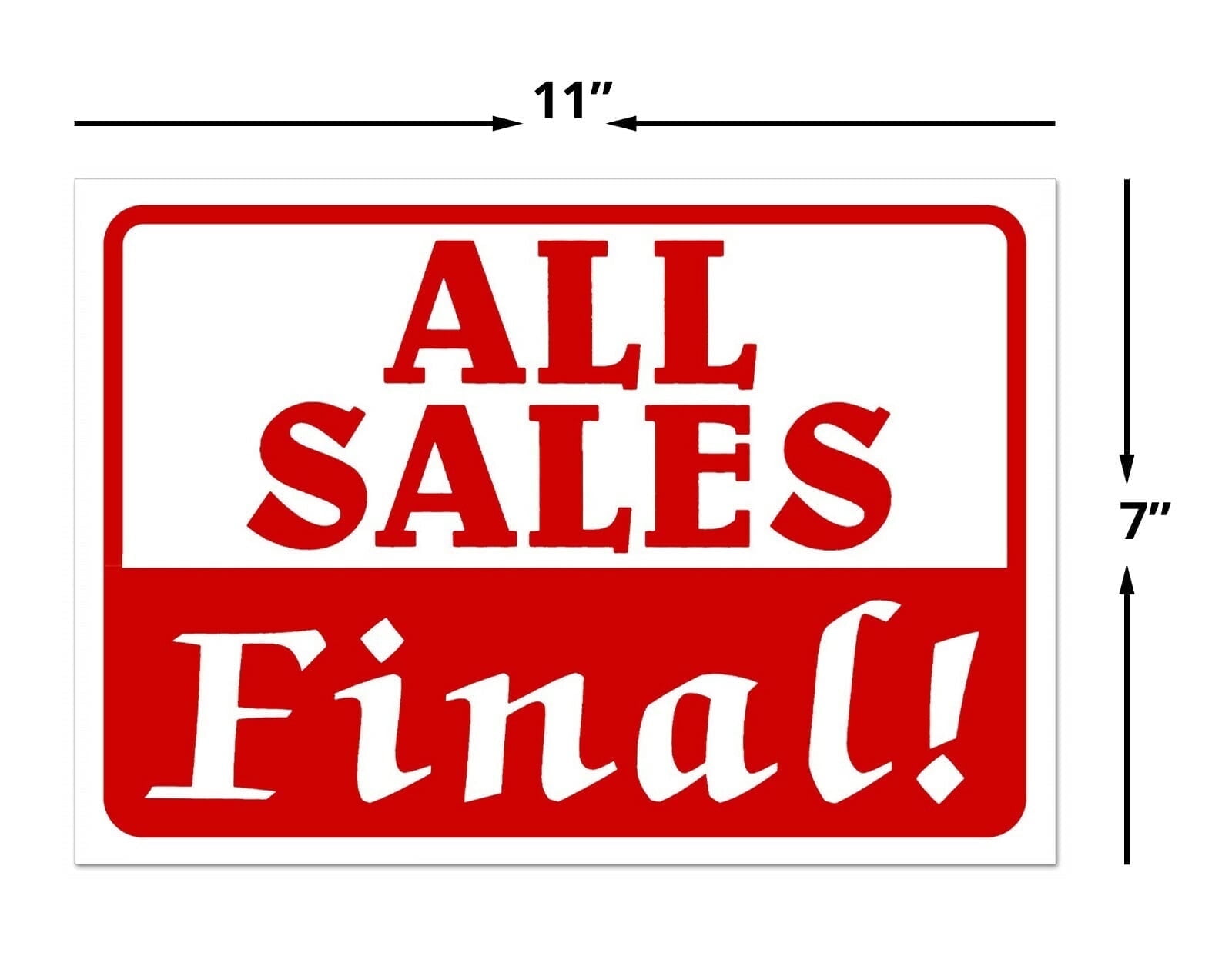 ALL SALES FINAL Retail Store Sale Sign Business Shopping Message 11"x 7 ...