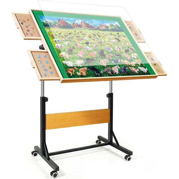 1500 Pieces Puzzle Table with Legs and Wheels, Wooden Jigsaw Puzzle ...