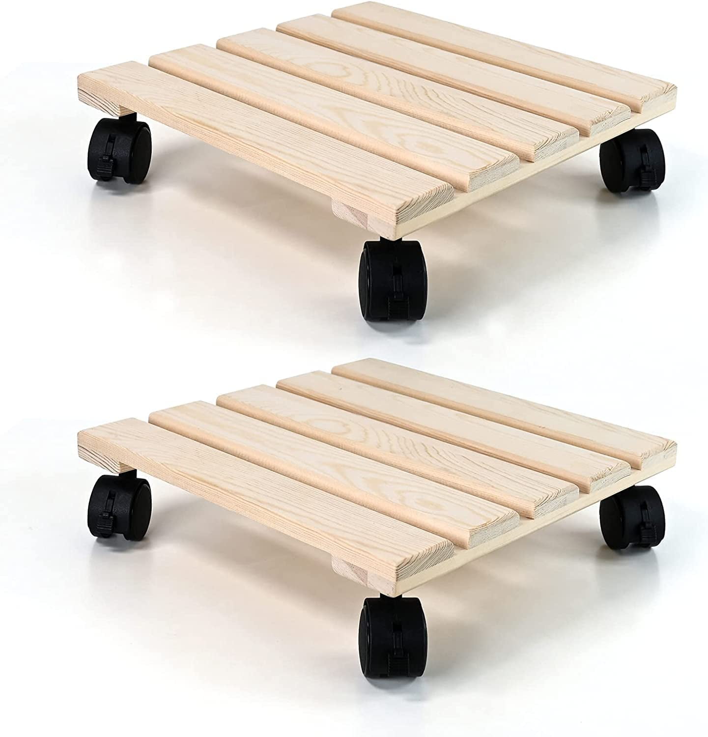 ALLADINBOX Plant Caddy 2 Set 12 inch Wooden Heavy Duty Plant Stand with ...