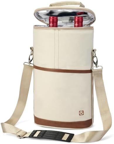 ALLCAMP 2 Bottle Wine Tote Carrier - Insulated Portable Padded Canvas ...