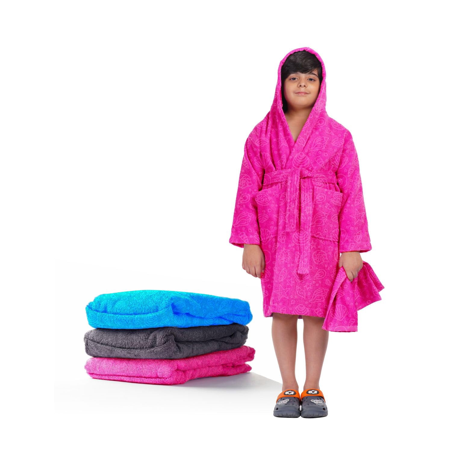 ALLEN & MATE 100% COTTON Hooded Kids Bathrobe – 380 GSM, Safety ...