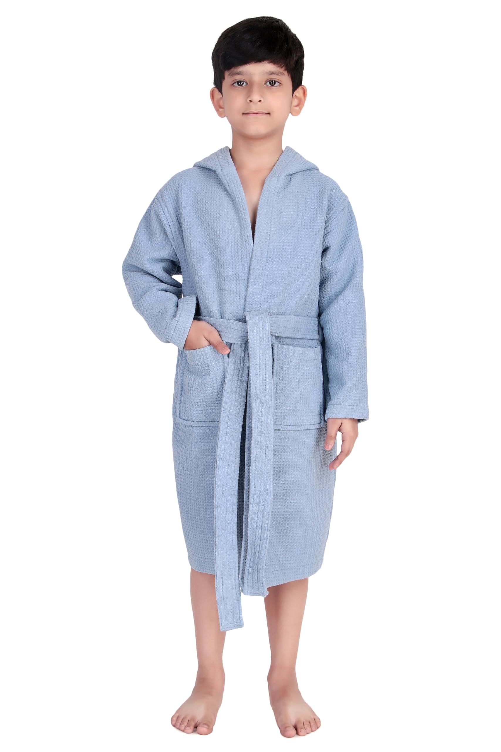 ALLEN & MATE 100% Cotton Waffle Hooded Kids Bathrobe – Safety Certified ...