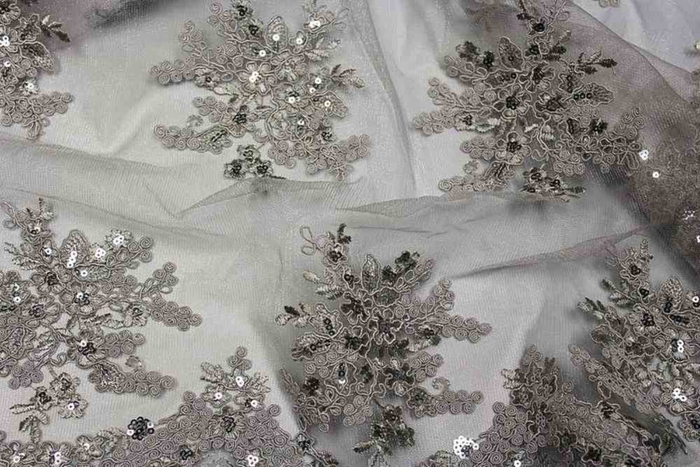 ALLEY Mesh Sequin Fabric, 54 Inch. in Width, Sample 3x3 Inch / Grey ...