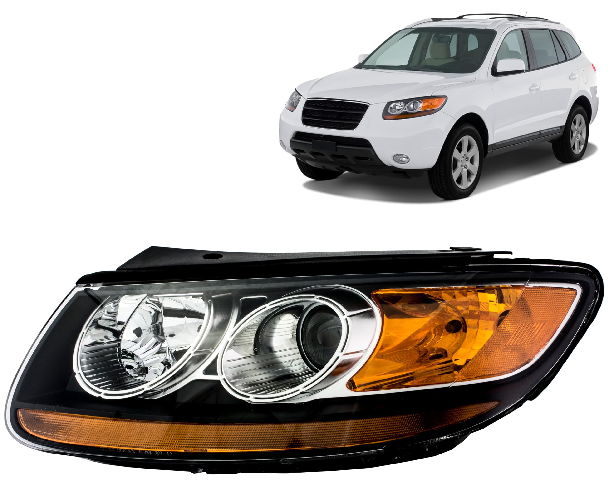 ALLIGATOR AUTO LIGHTS Replacement for Hyundai Santa Fe 2007-2011 Headlight Headlamp Assembly w ...