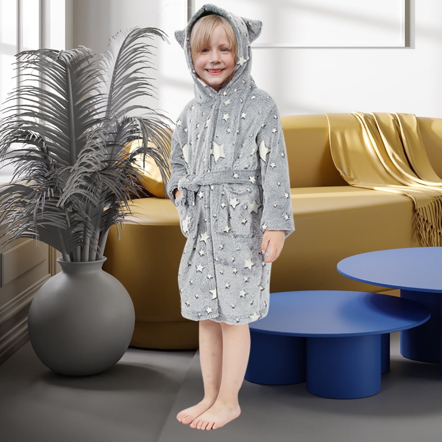 ALLINCOZY Boys Girls Robe Kids Flannel Hooded Bathrobe Luminous ...