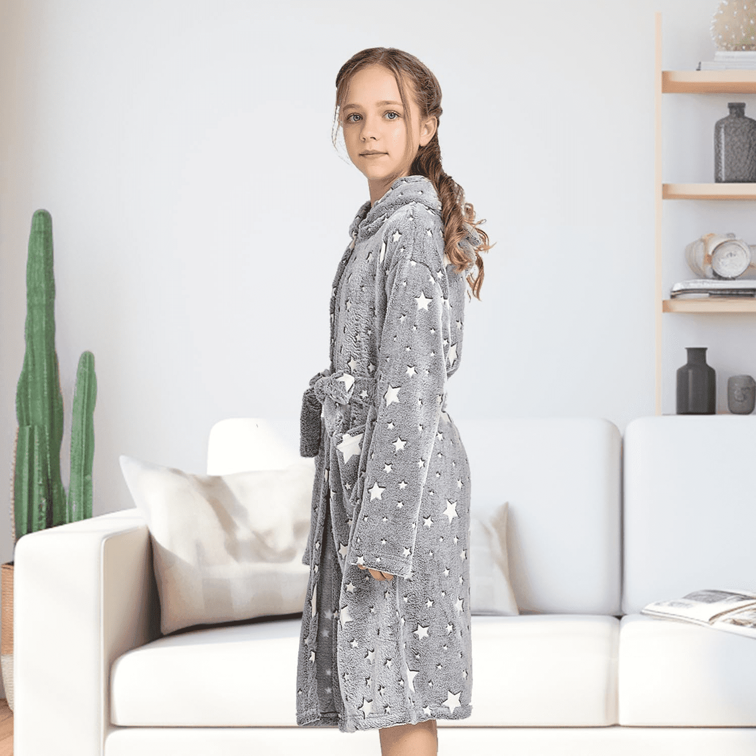 ALLINCOZY Boys Girls Robe Kids Flannel Hooded Bathrobe Luminous ...