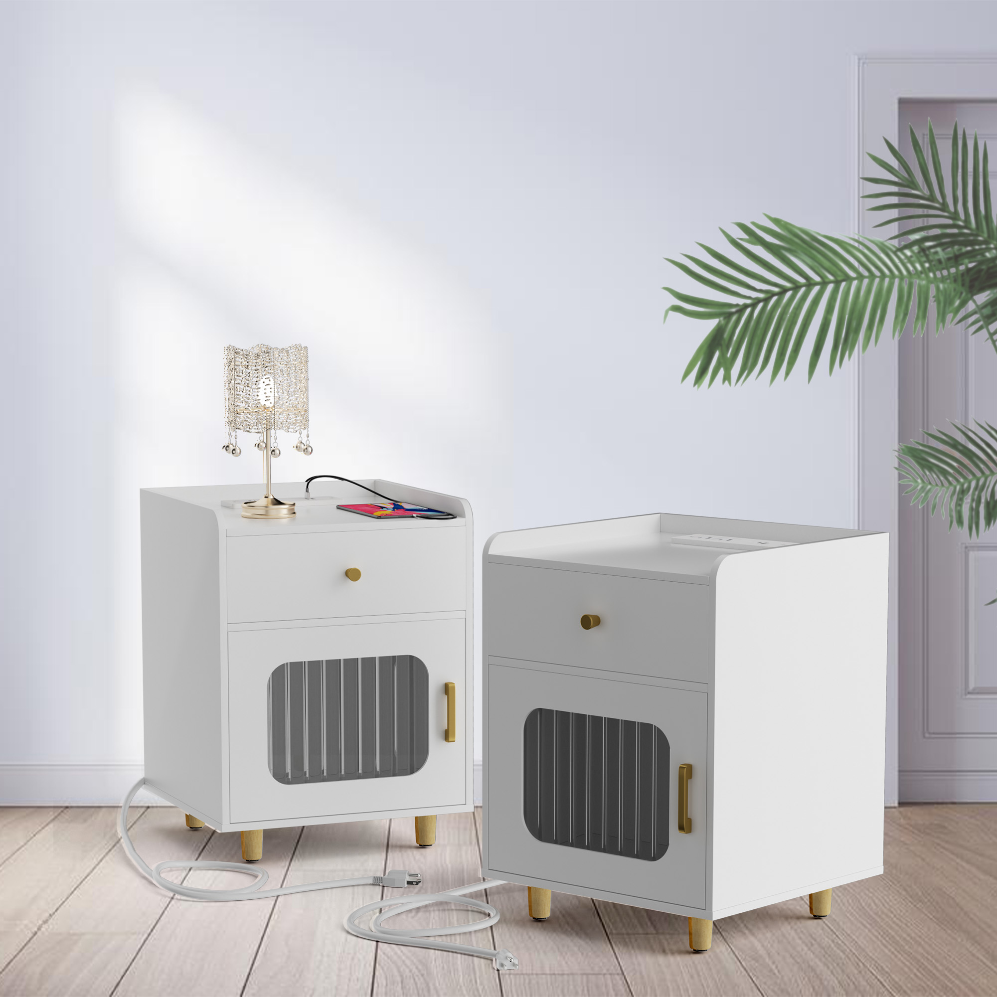 ALLINCOZY Small Modern Pair of Nightstands, 23 Inch End Tables with USB ...