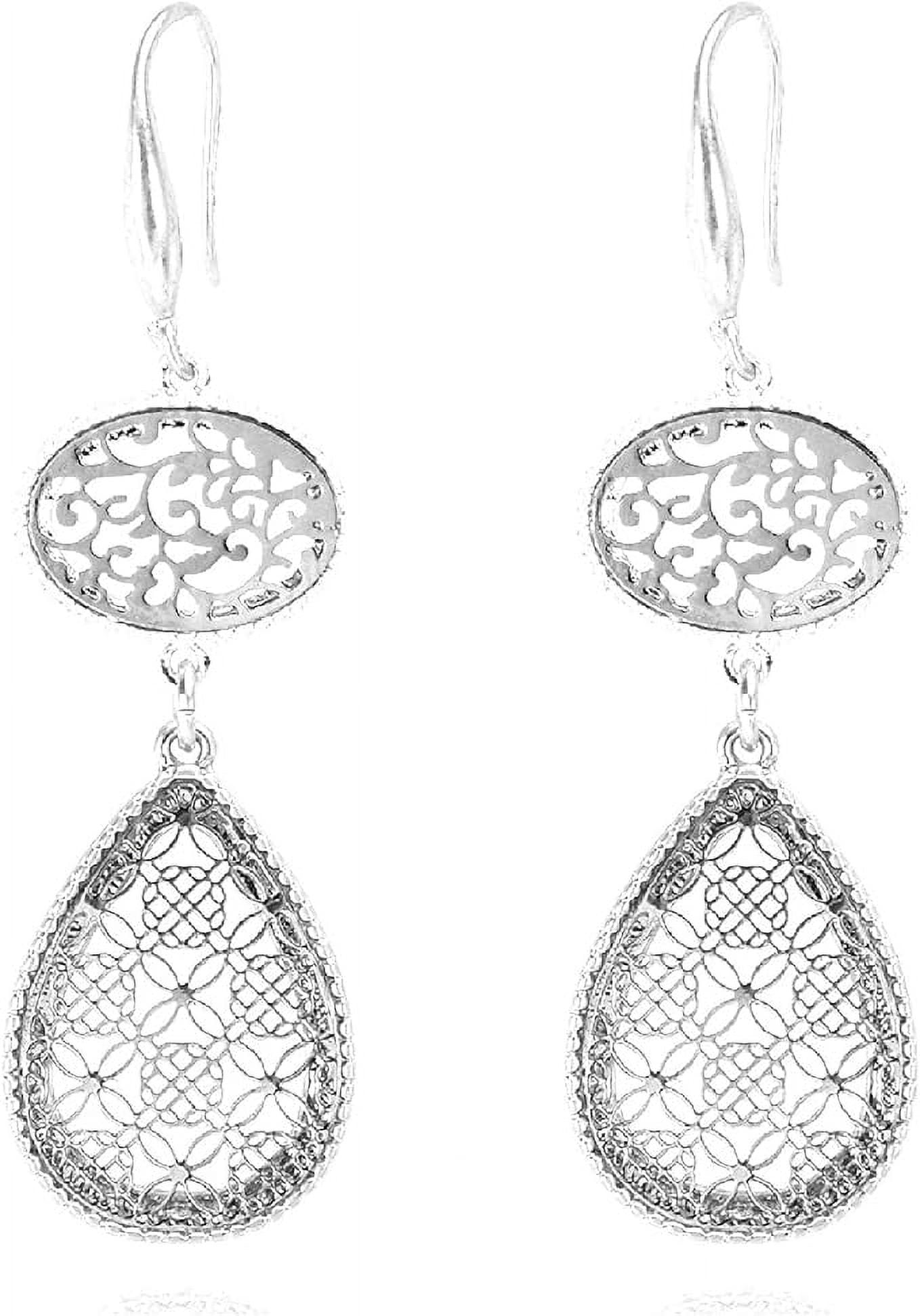 ALLISON ROSE ATELIER - Dangle Drop Filigree Boho Earrings – Silver Tone ...
