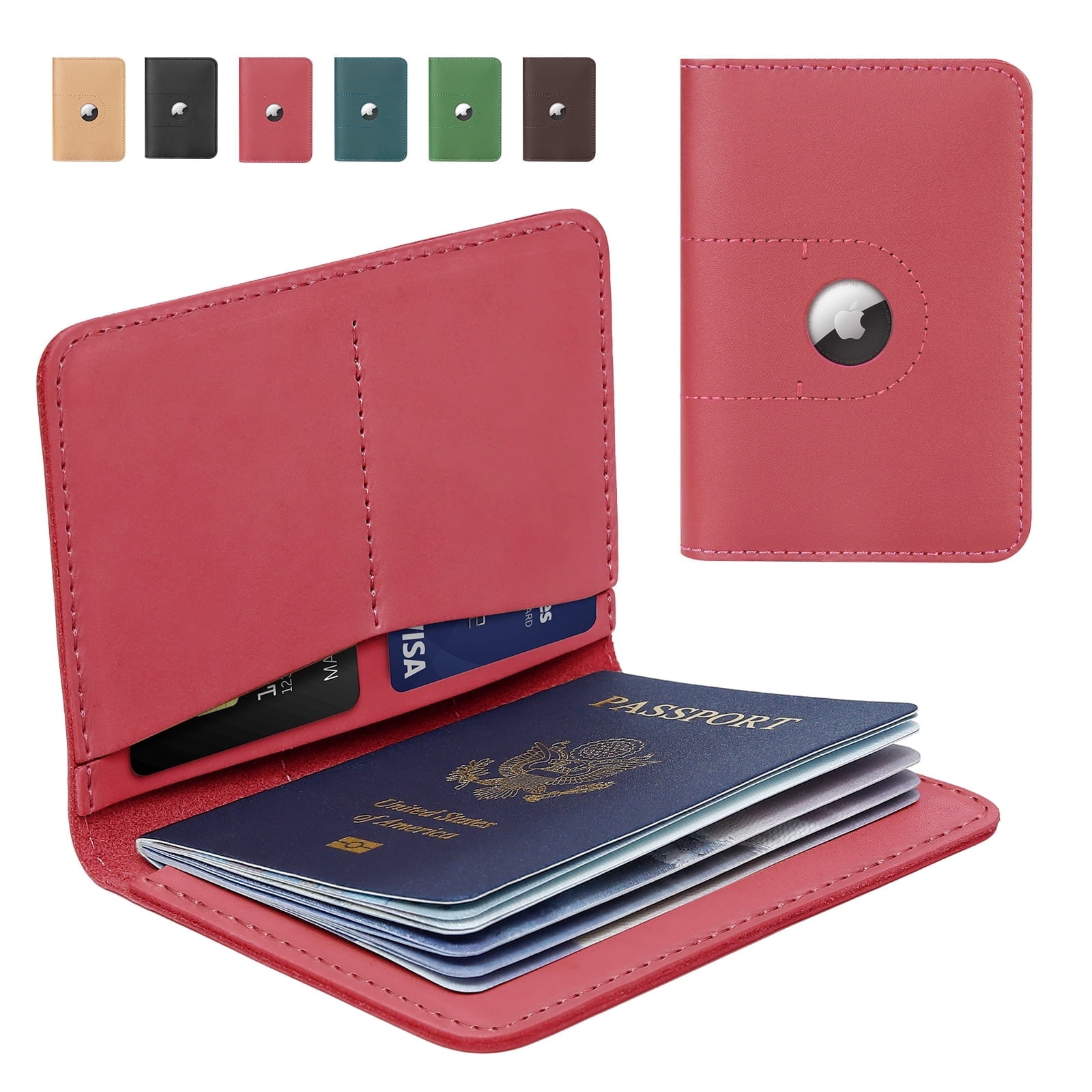 Fairwin Genuine Leather Passport Holder, Travel Wallet with Airtag Slot ...