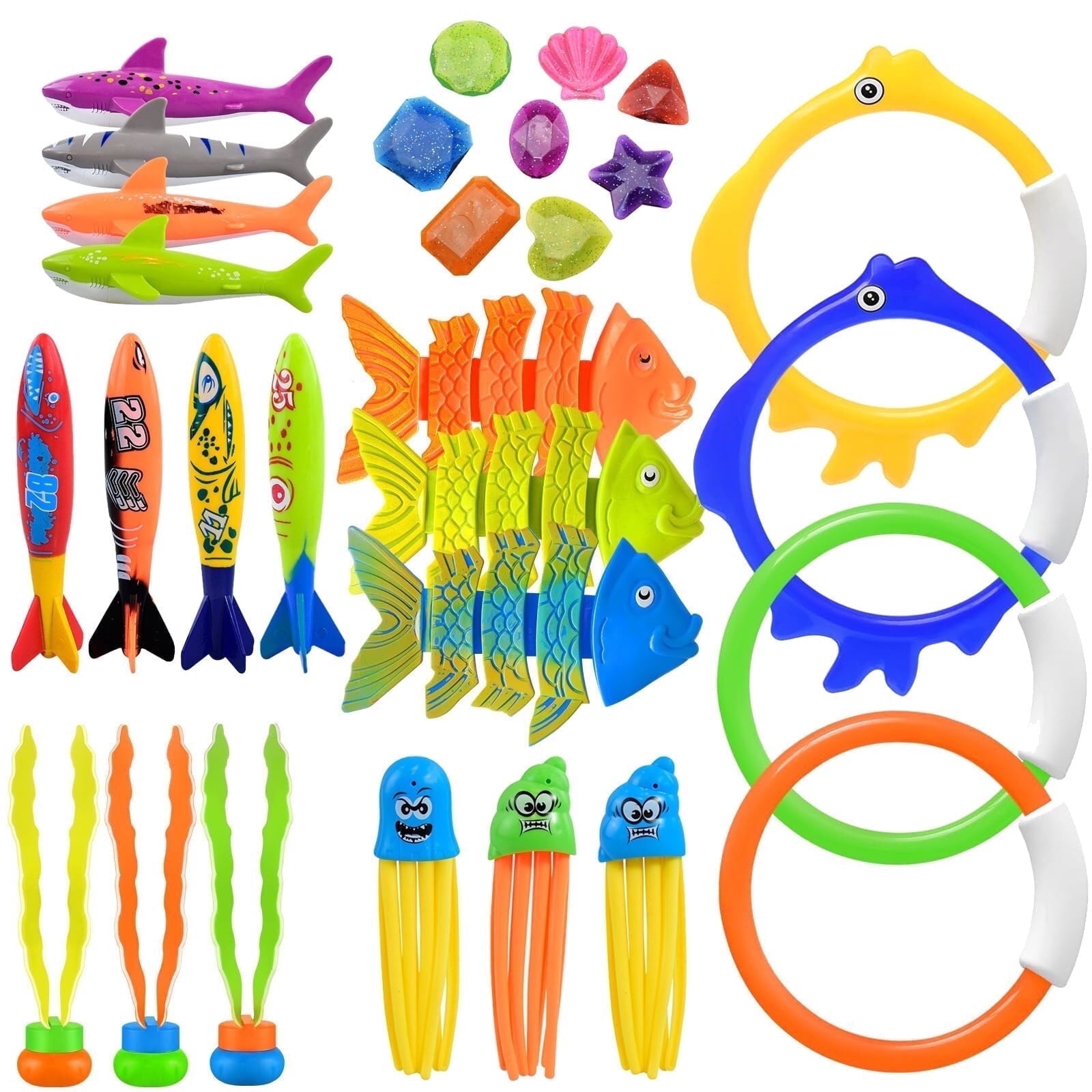 ALLJOY 29 Pcs Diving Pool Toys Set, Underwater Games & Learning ...