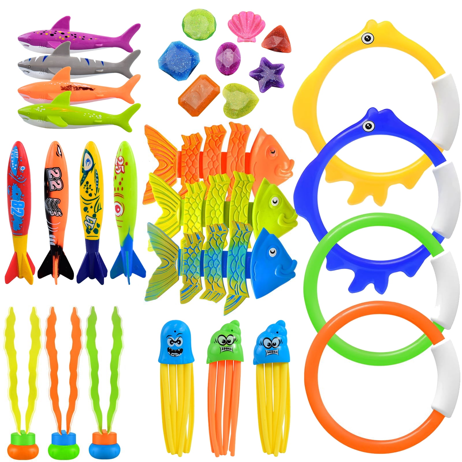 ALLJOY 29 Pcs Pool Toys & Water Toys Set Underwater Swimming Pool Games ...