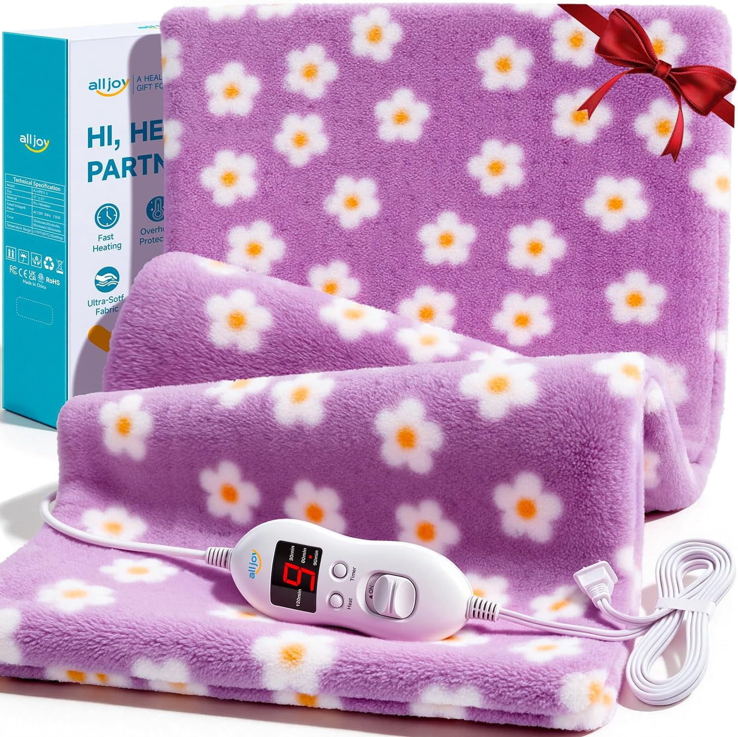 ALLJOY Electric Large Heating Pad for Neck, Back, and Shoulders with 6 ...
