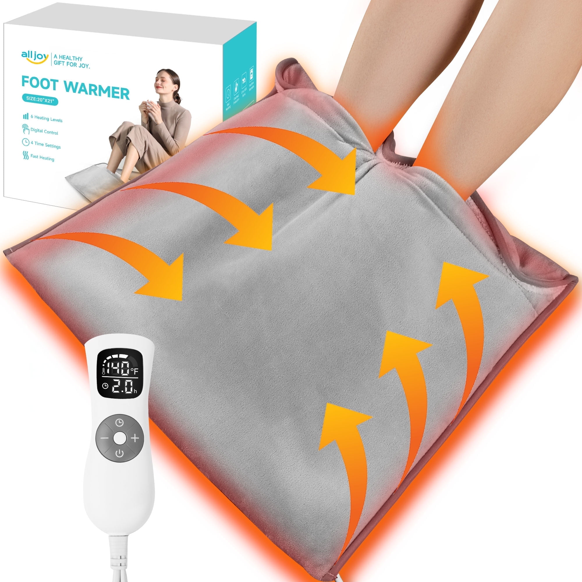 ALLJOY Foot Warmer, Electric Heating Pad with Sherpa Plush, 6 Heat ...