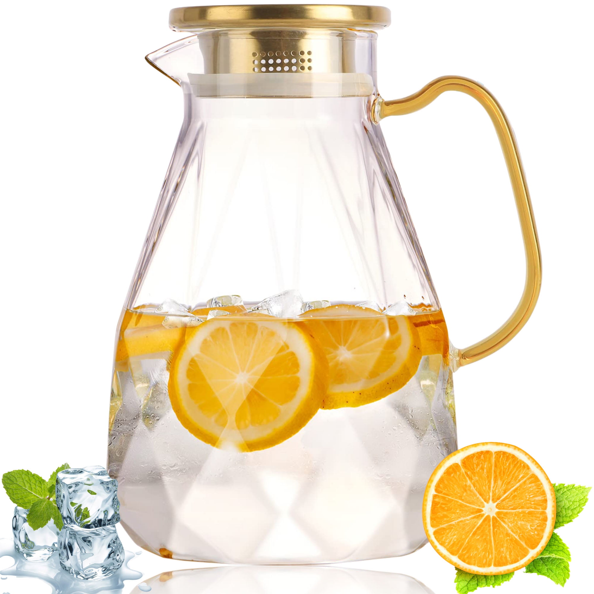 ALLJOY 74oz Glass Pitcher with Lid, Heat Resistant, Iced Tea Carafe ...