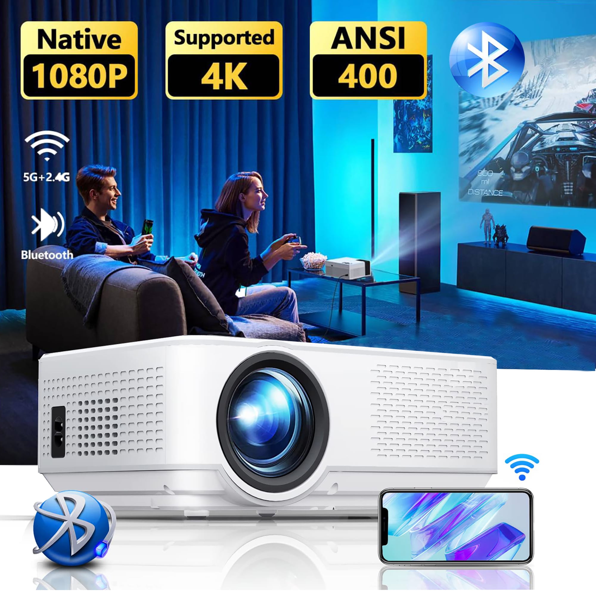 ALLJOY 4K Wifi Bluetooth Projector, 11500 Lumens & HDMI, Portable Home ...