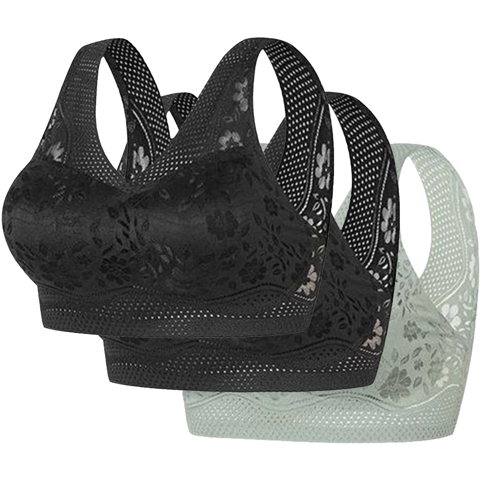 ALLLIST 3 Pack Bras for Women Plus Size Soft Cup Bralette Green Solid ...