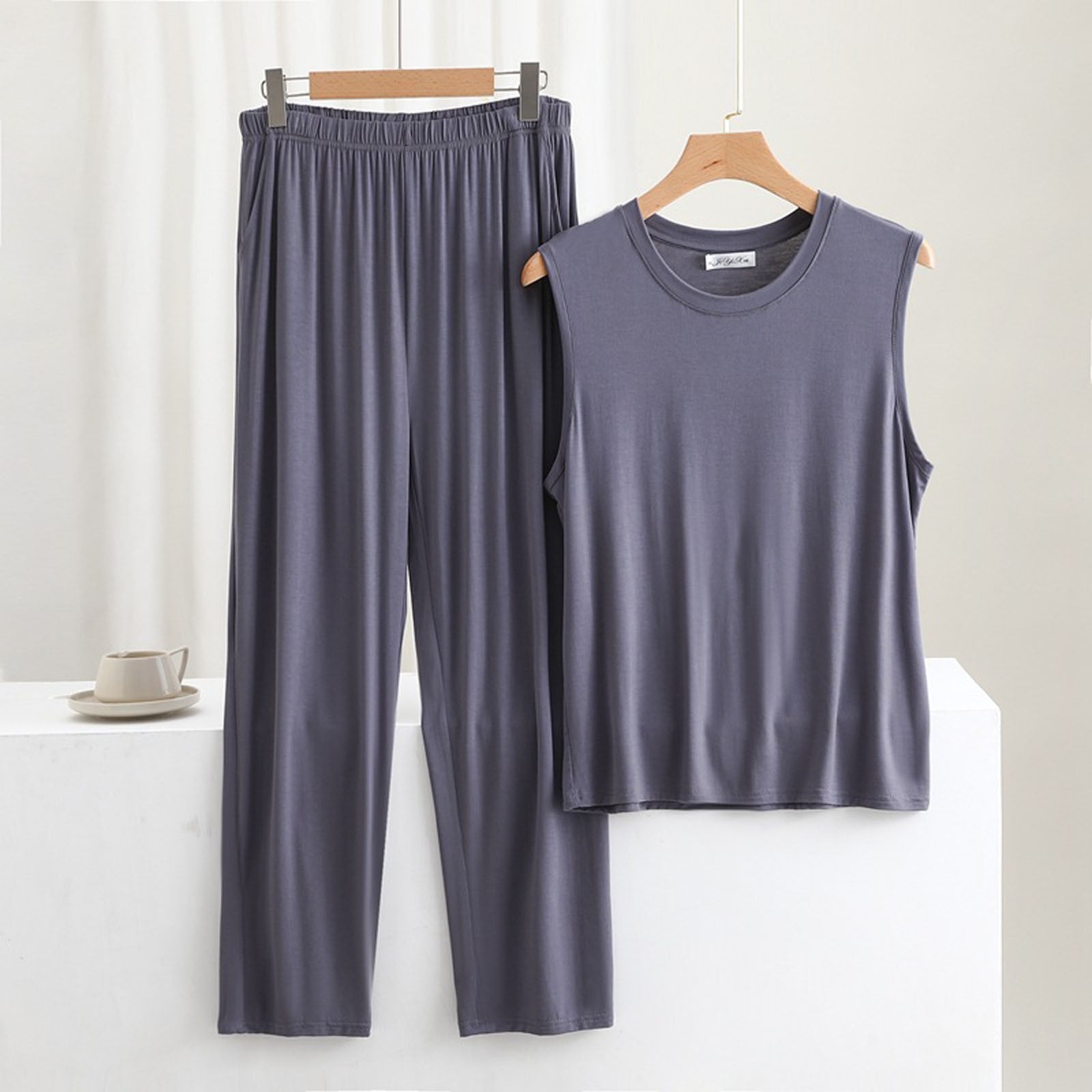 ALLLIST Big And Tall Mens Pajamas Set Crew Neck Sleepwear Gray ...