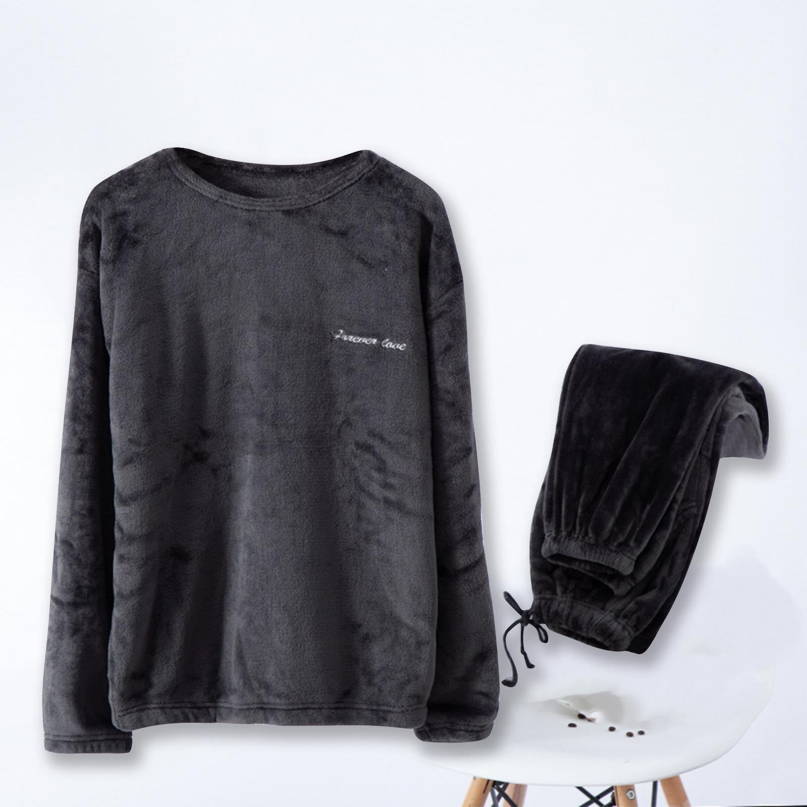 ALLLIST Big And Tall Pajamas Men Set Flannel Sleepwear Solid Gray Long ...