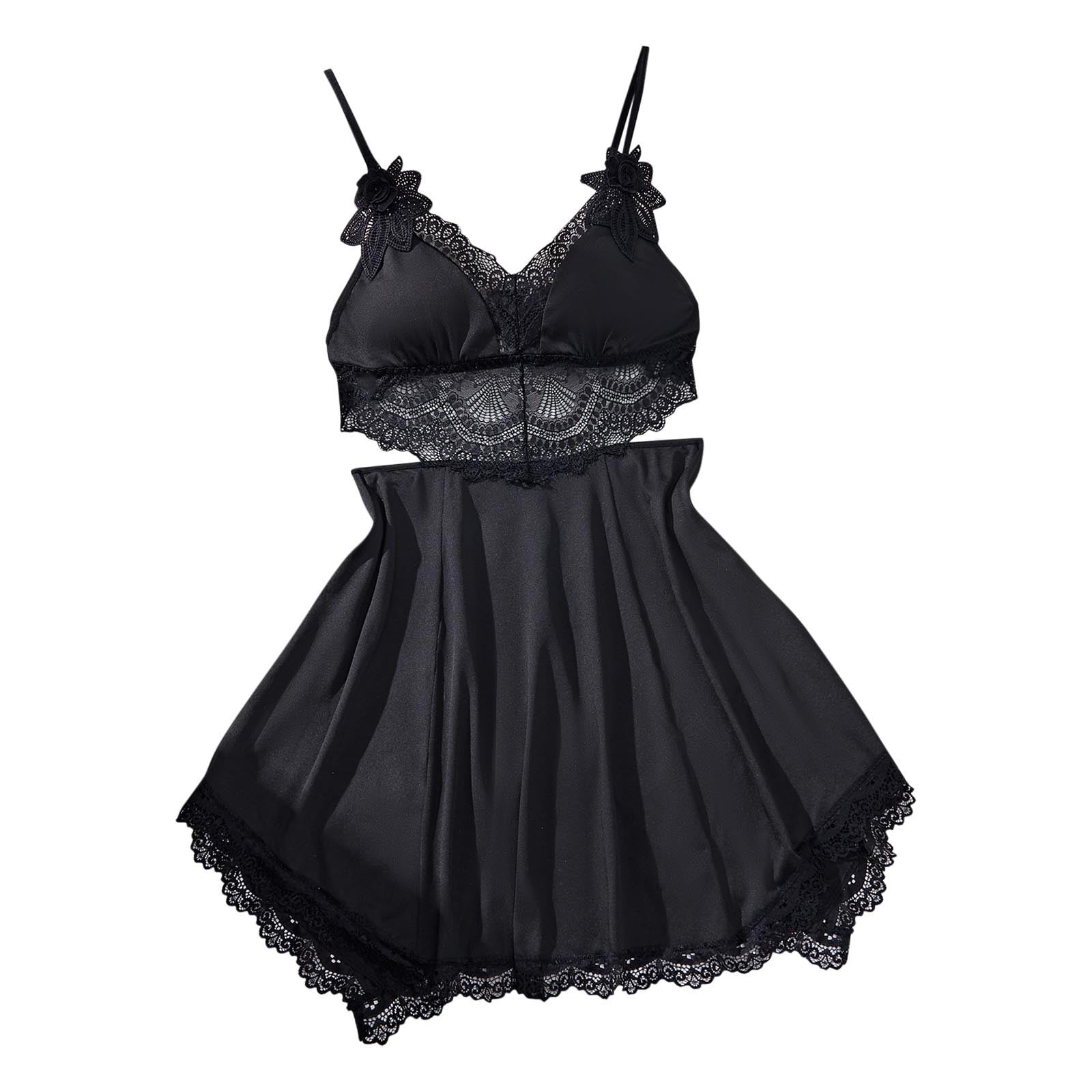 ALLLIST Black Pajamas Women Low Back 2 Piece Cami and Shorts Set Lace ...