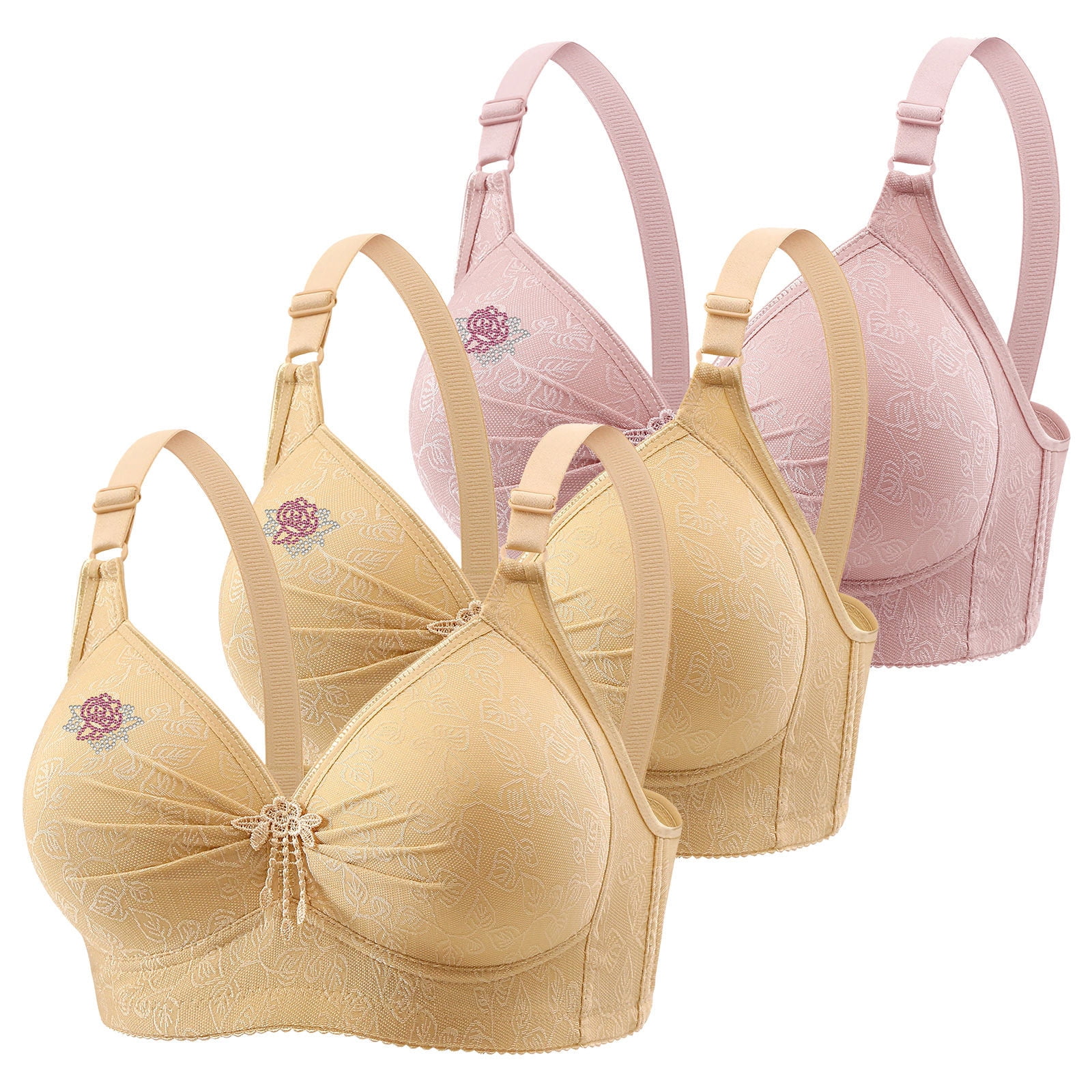 ALLLIST Bras for Women No Underwire Pack 3 Push up Underwear Pink Embroidery Soft Ladie Bras Xs ...