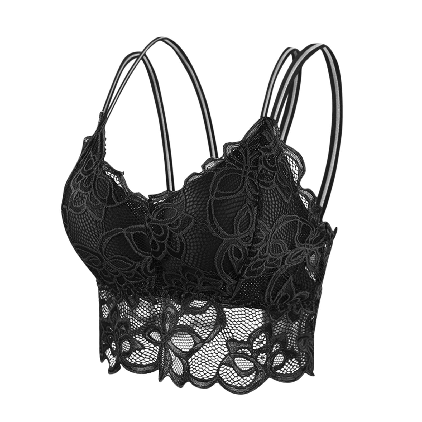 ALLLIST Bras for Women No Wire See Through Lace Bralette Solid Black ...
