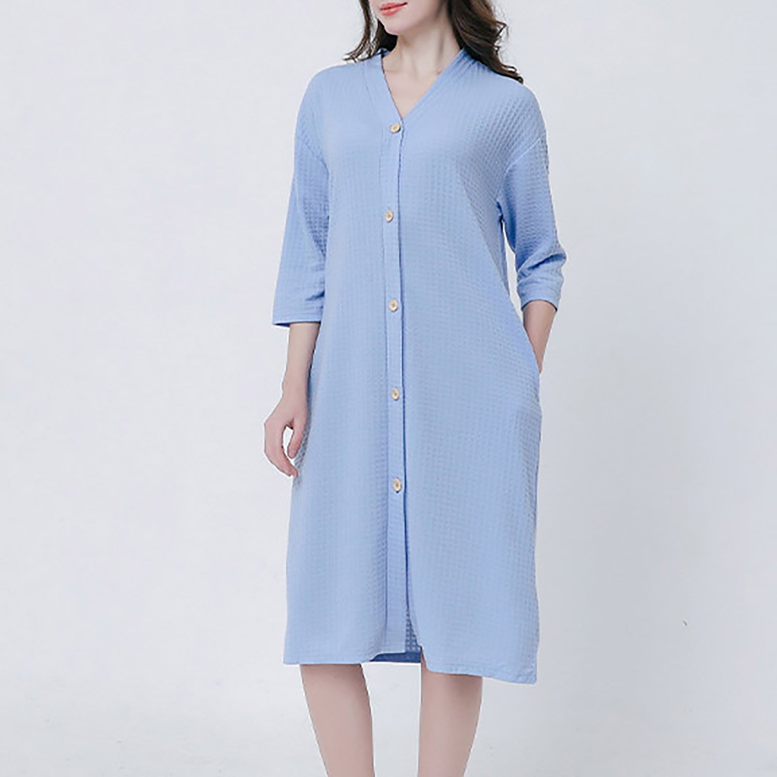 ALLLIST Button up Robes Womens 3/4 Sleeve Plus Size Waffle Knit Robe ...