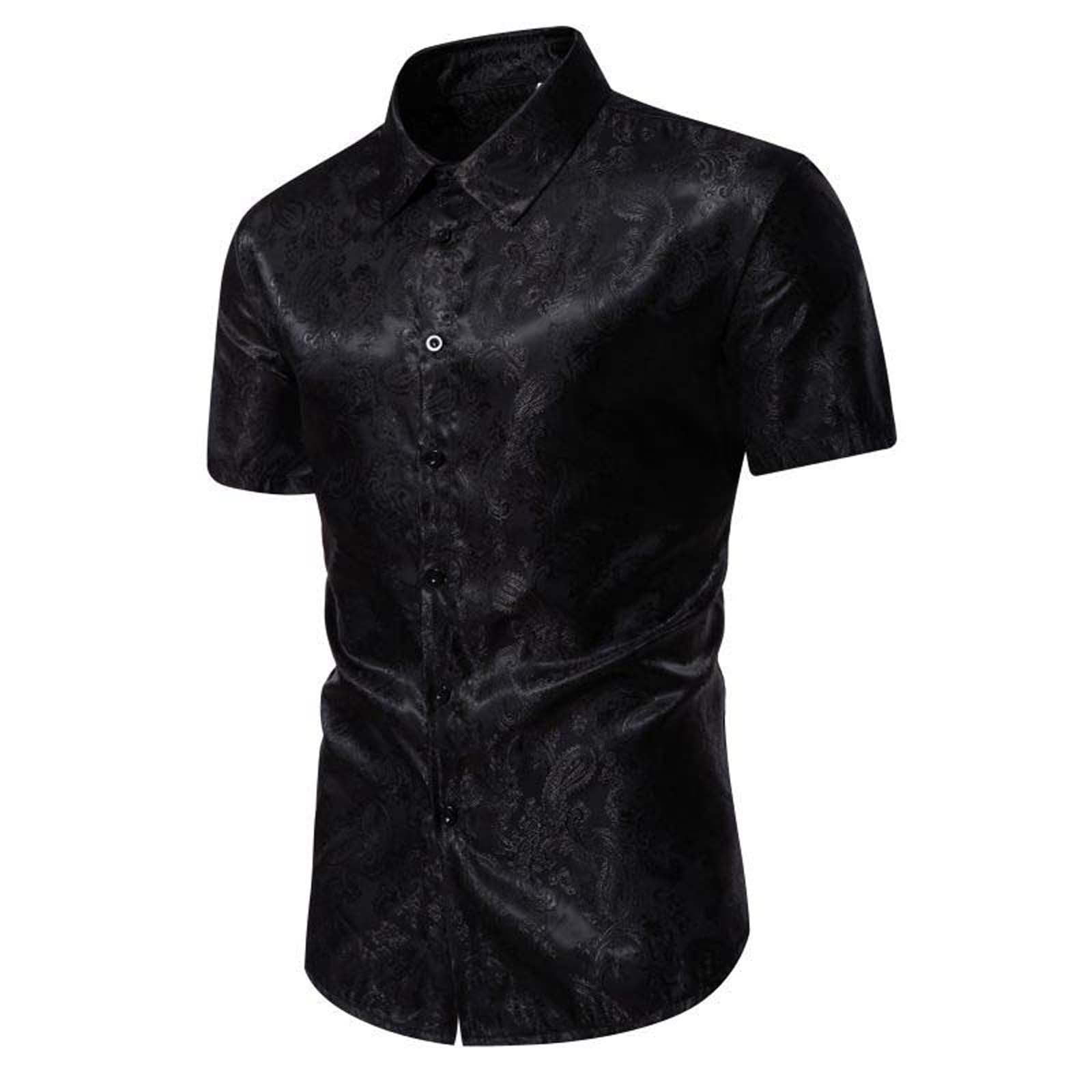 ALLLIST Collared Shirts for Men Short Sleeve Satin Button Down Shirts ...