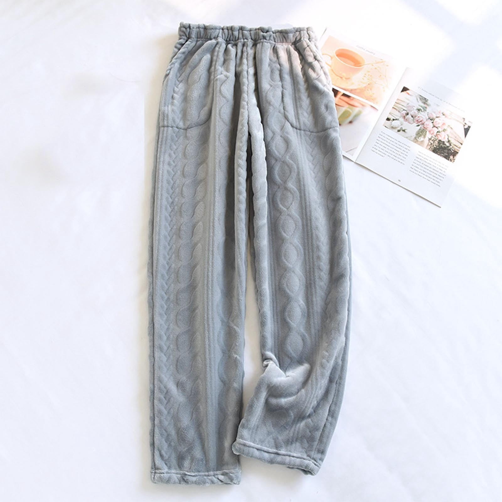 ALLLIST Flannel Pajamas for Ladies Winter Pants Bottoms Warm Solid Gray ...
