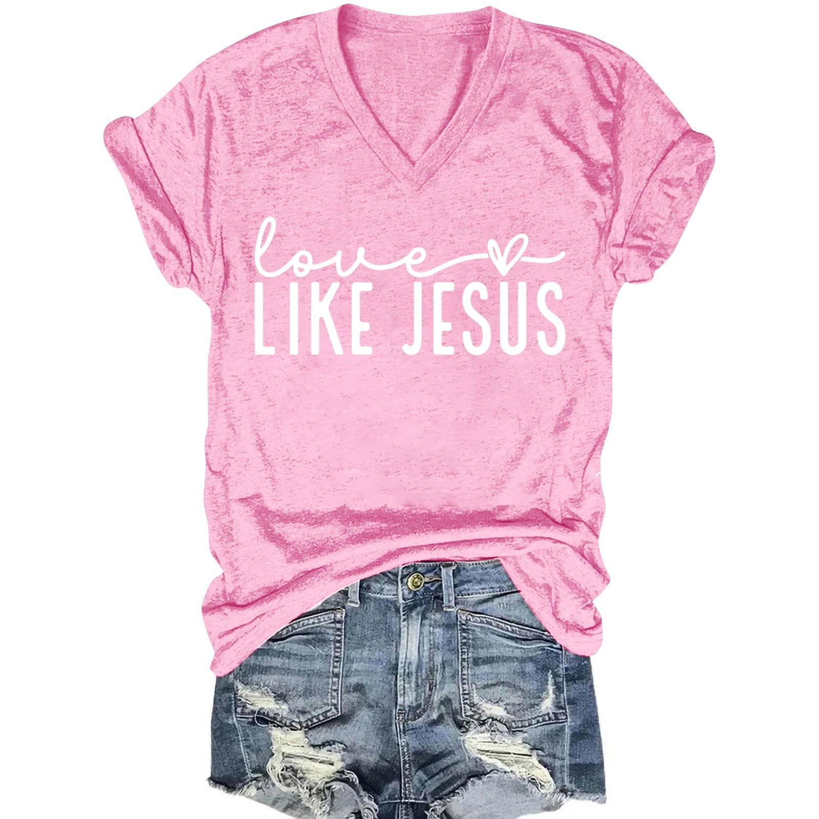 ALLLIST Going Out Tops for Women Short Sleeve V Neck T-Shirts Pink Love ...