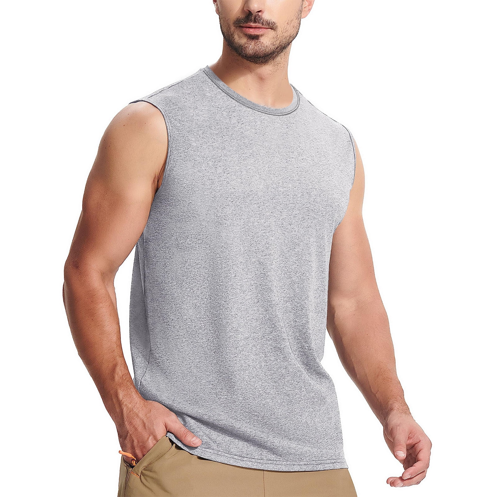 ALLLIST Gym Tank Tops for Men Gray Workout Pullover Stretch Breathable ...