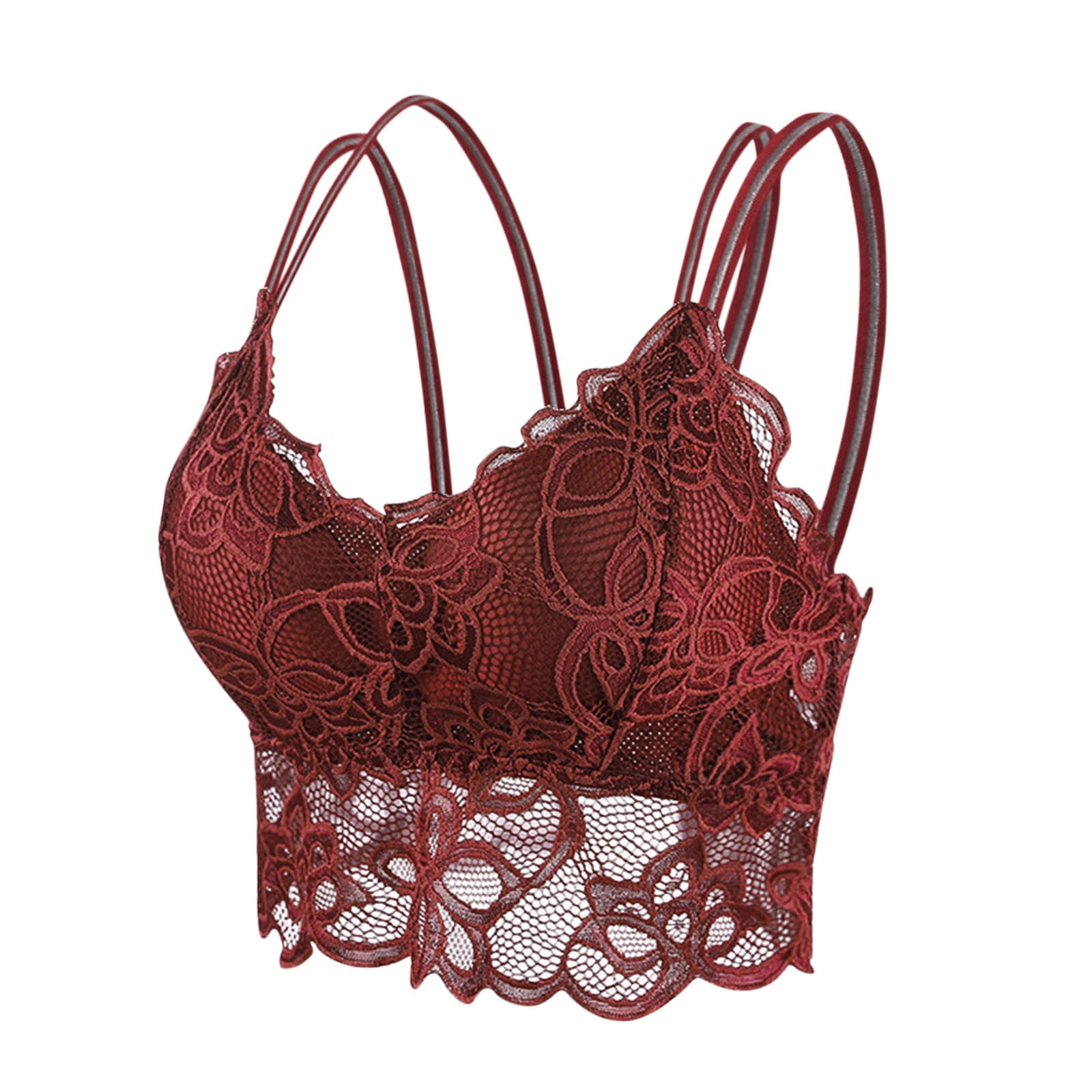 ALLLIST Lace Bras for Women See Through Wirefree Bralette Red Plian ...