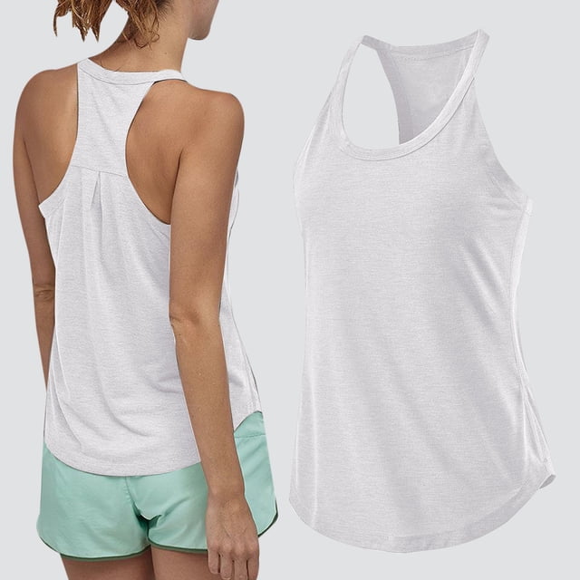 ALLLIST Ladies Tops White Crew Neck Solid Sleeveless Tank Tops Womens ...