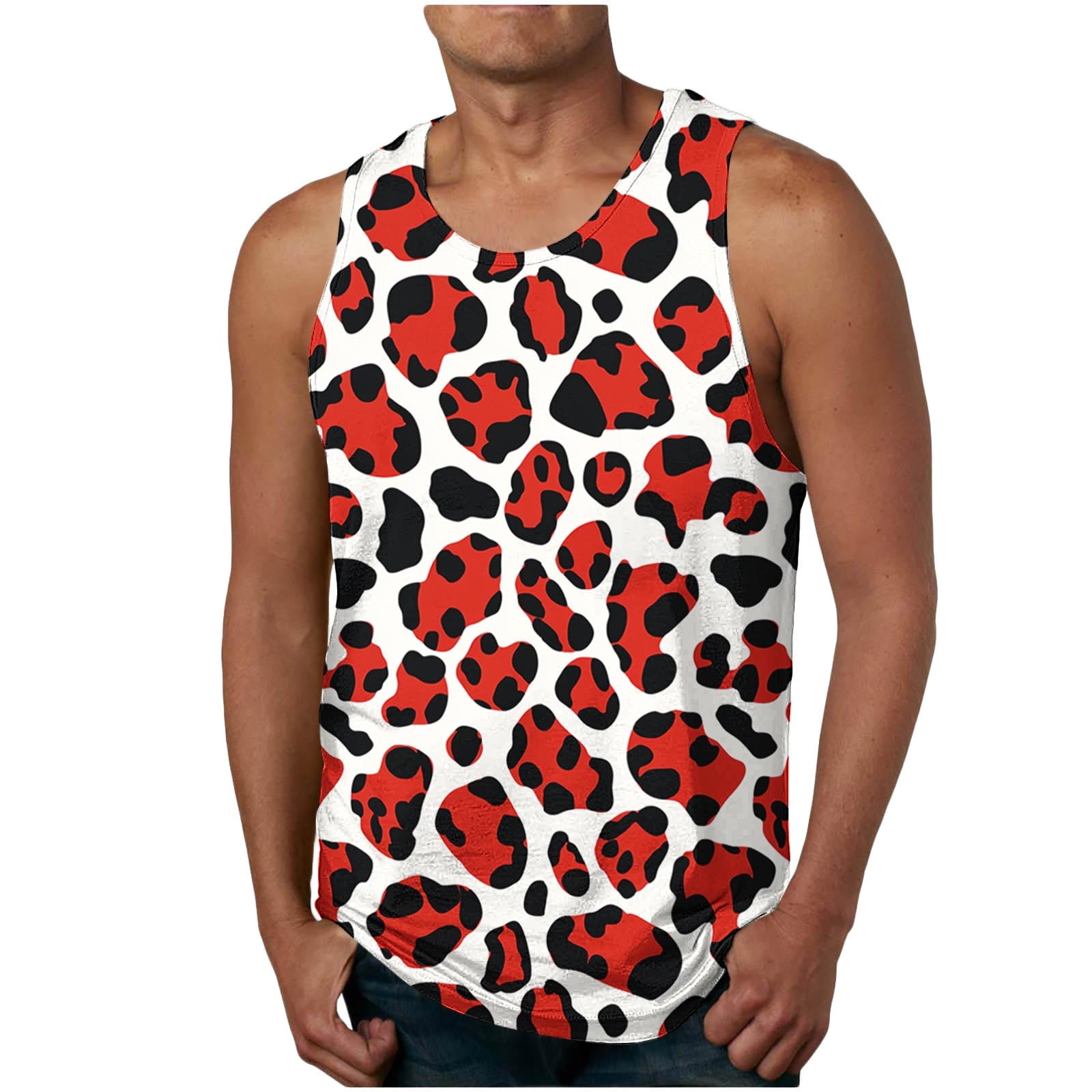 ALLLIST Leopard Print Tank Tops Men Red Cotton Pullover Comfy Summer ...