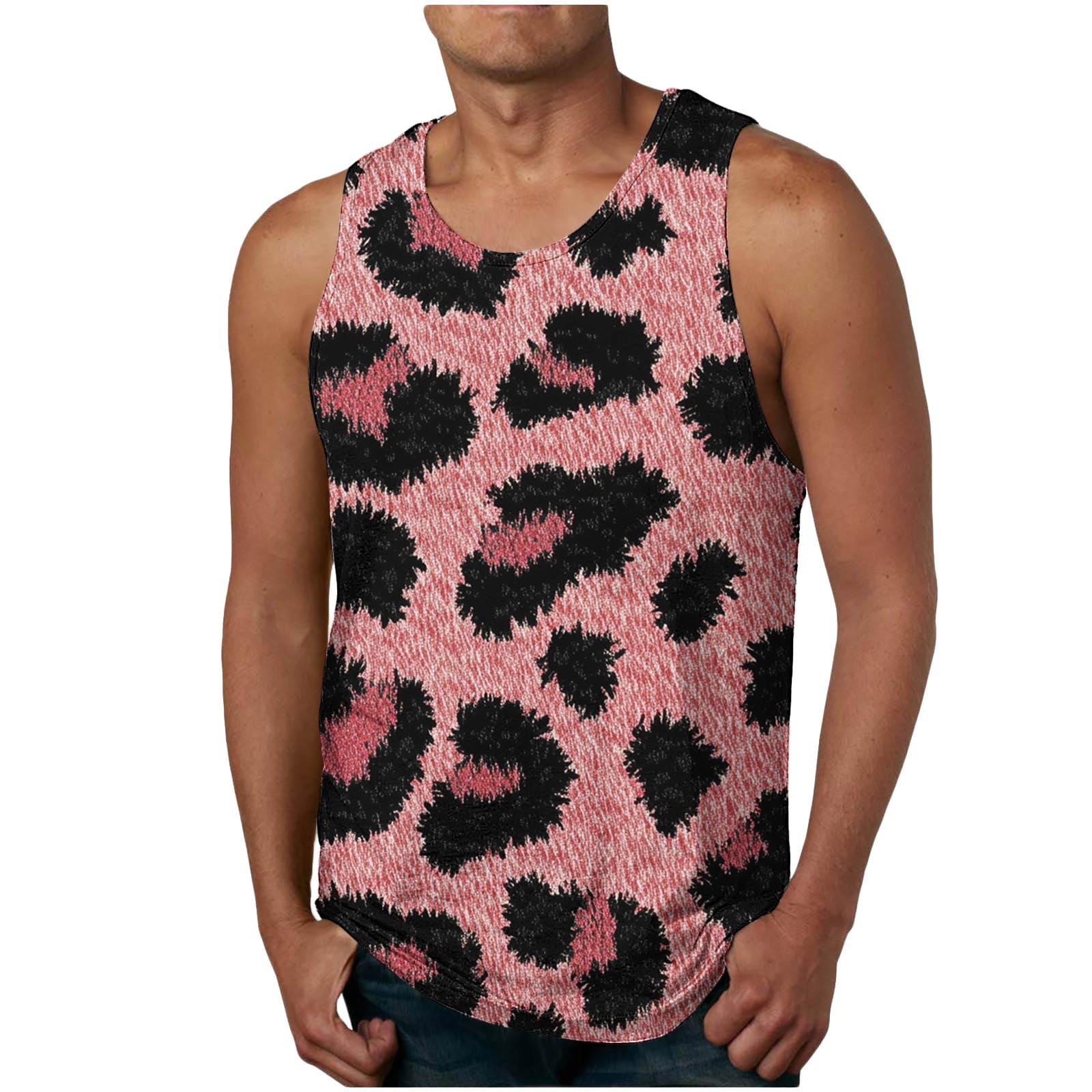 ALLLIST Leopard Print Tank Tops for Men Cotton Pink Pullover Casual ...