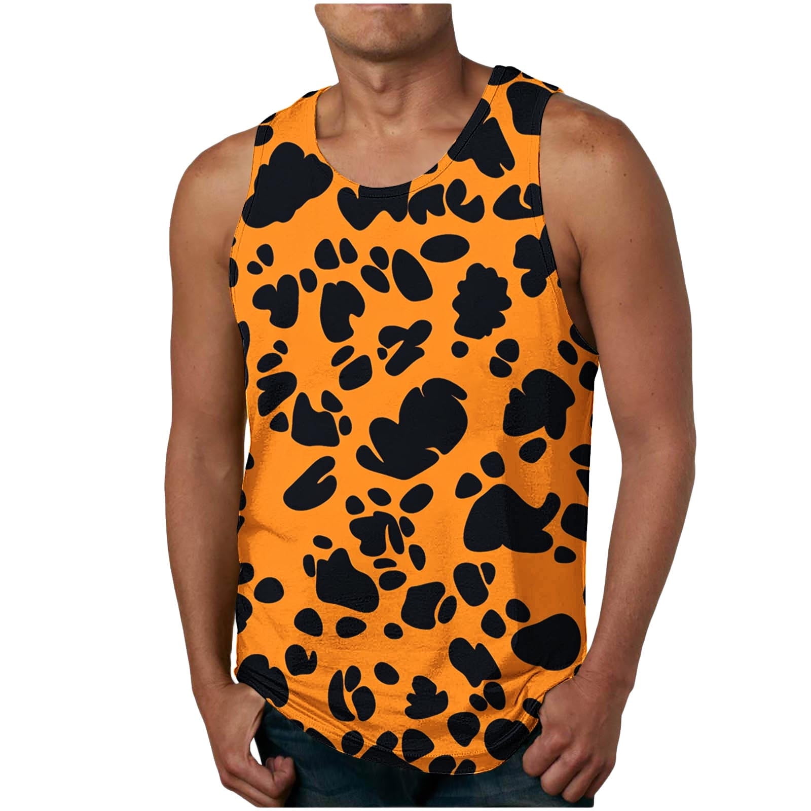 ALLLIST Leopard Print Tank Tops for Men Cotton Yellow Pullover Summer ...