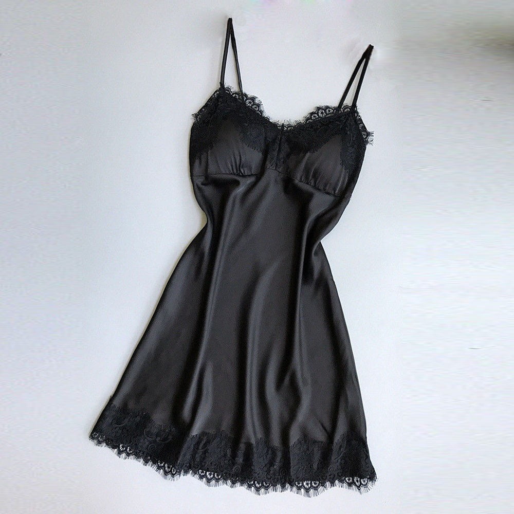 ALLLIST Nightgowns for Women Sleeveless Short Length V Neck Satin Silk ...