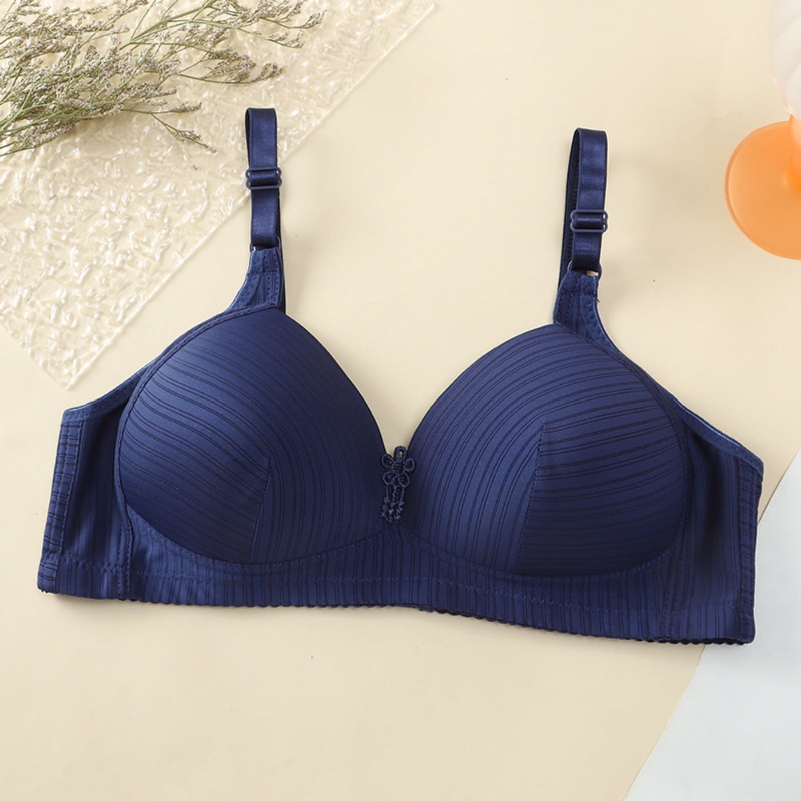 ALLLIST No Wire Bras for Women Push up Full Coverage Bralette Blue Striped Comfy Full-Figure ...