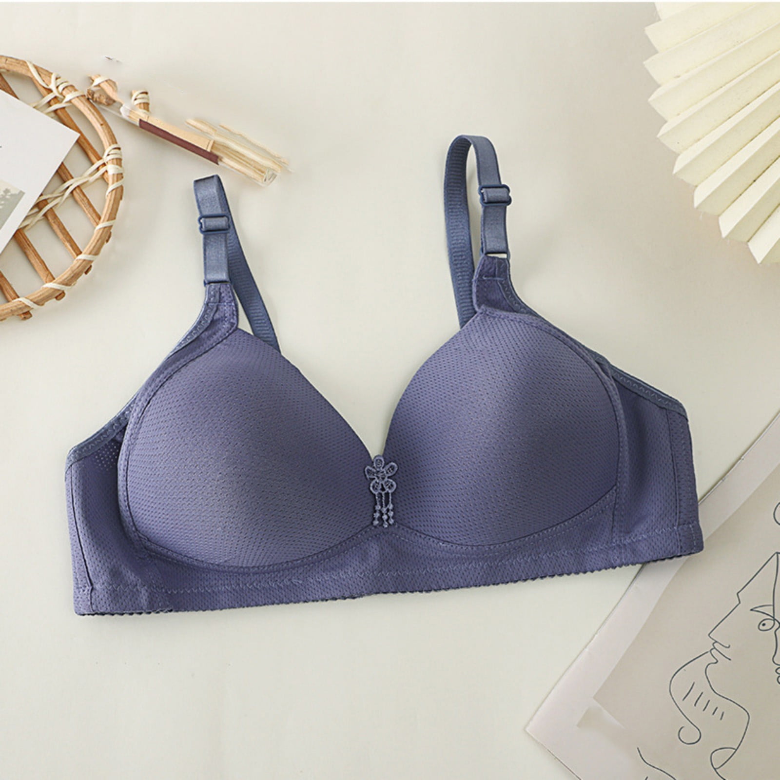 ALLLIST No Wire Underwear for Women Plus Size Push up Plunge Solid Blue ...
