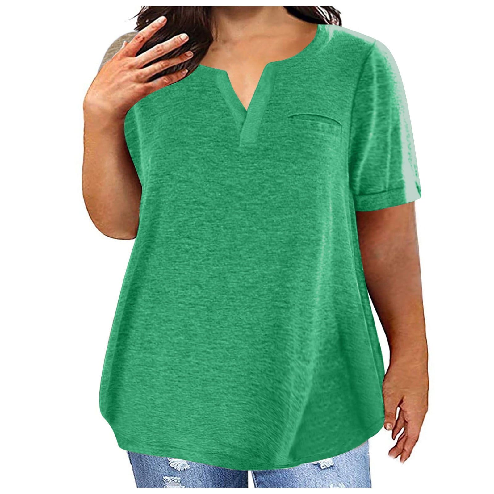 ALLLIST Notch Neck Tops for Women Short Sleeve Plus Size T-Shirts ...