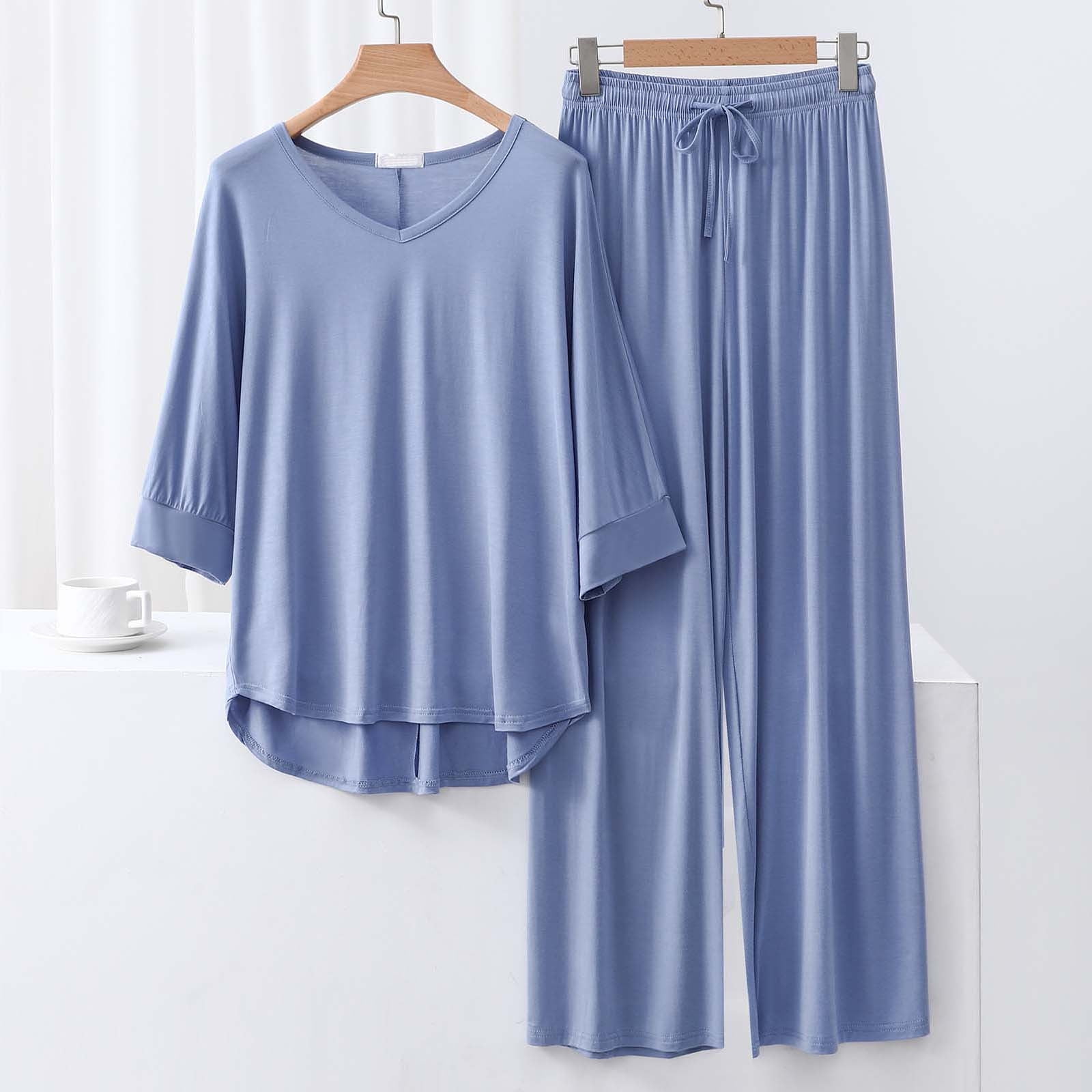 ALLLIST Pajamas Women Modal Notch Neck Long Sleeve Tops And Pants Sets ...