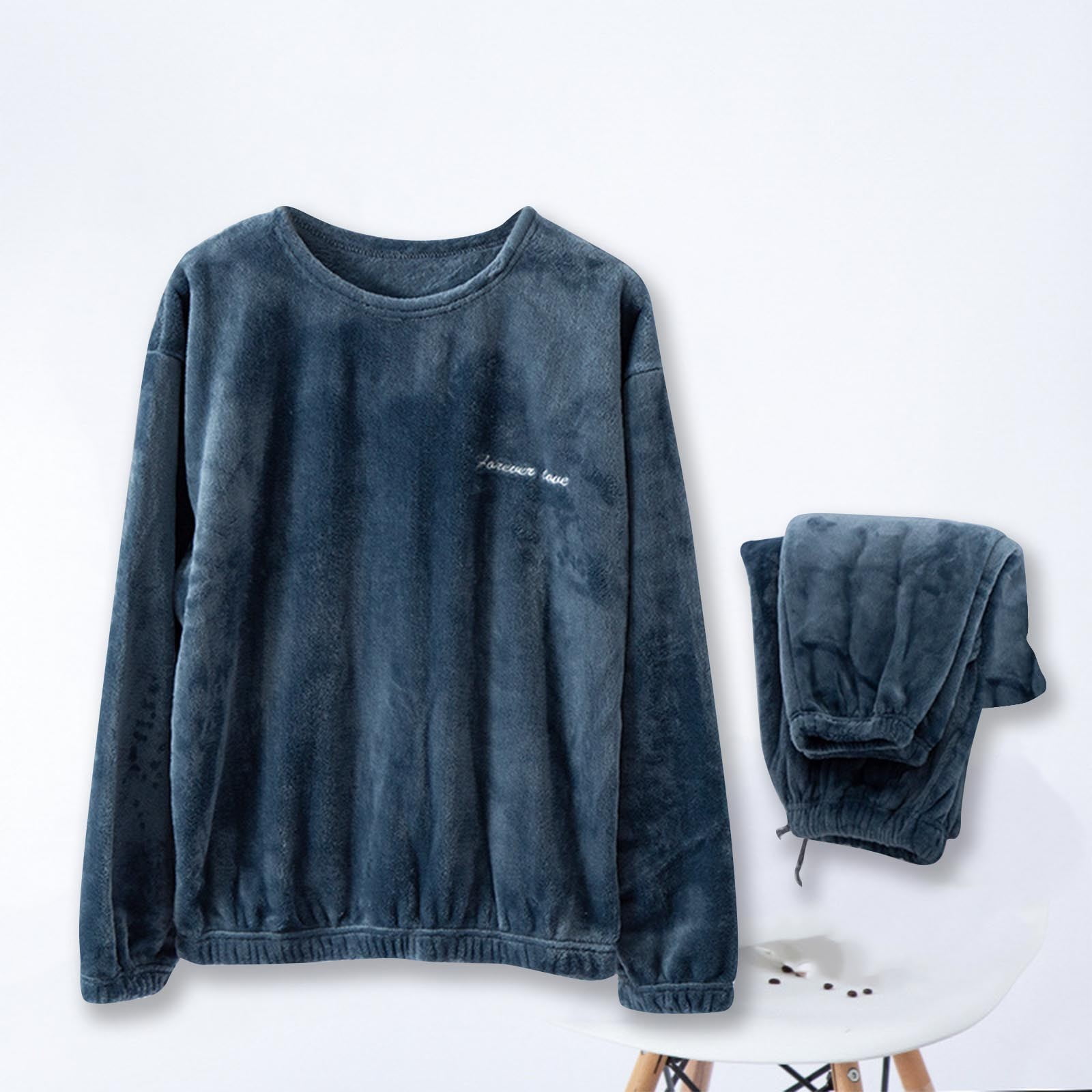 ALLLIST Pajamas for Men Set Big And Tall Flannel Sleepwear Solid Blue ...