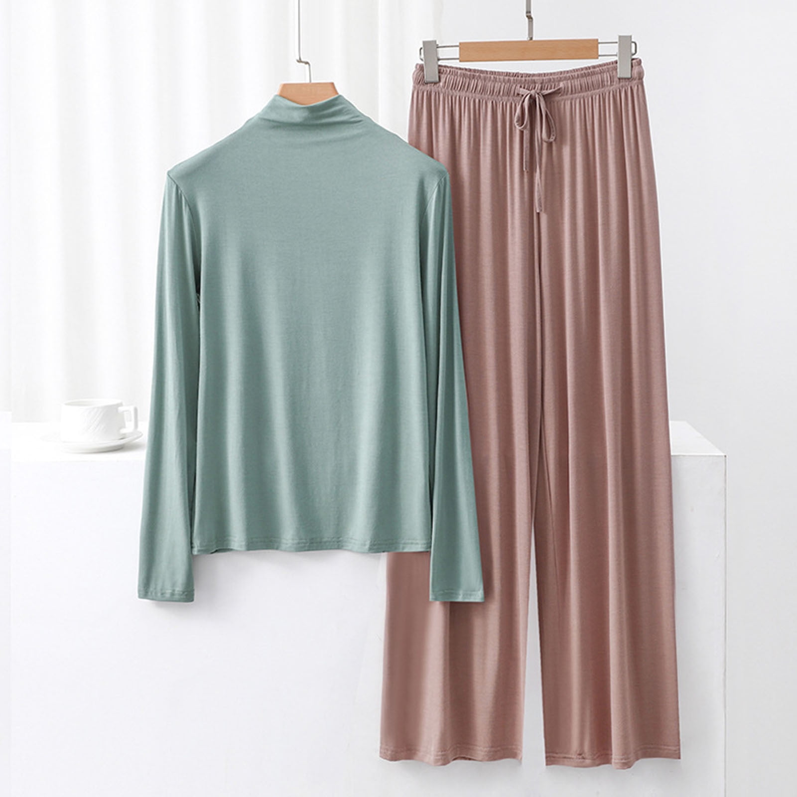 ALLLIST Pajamas for Women Long Sleeve Modal High Neck Tops And Pants ...