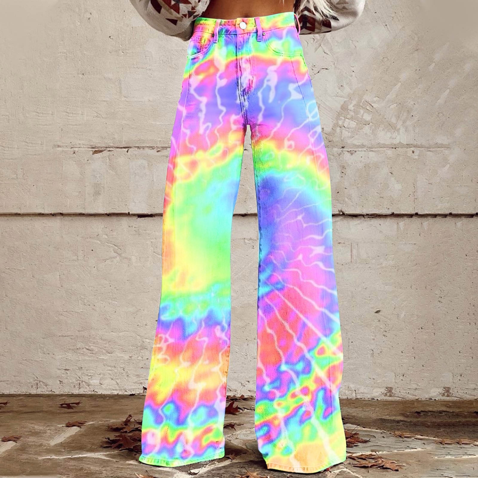 ALLLIST Pants for Women Wide Leg Loose Fit Plus Size Knit Pants Tie Dye ...