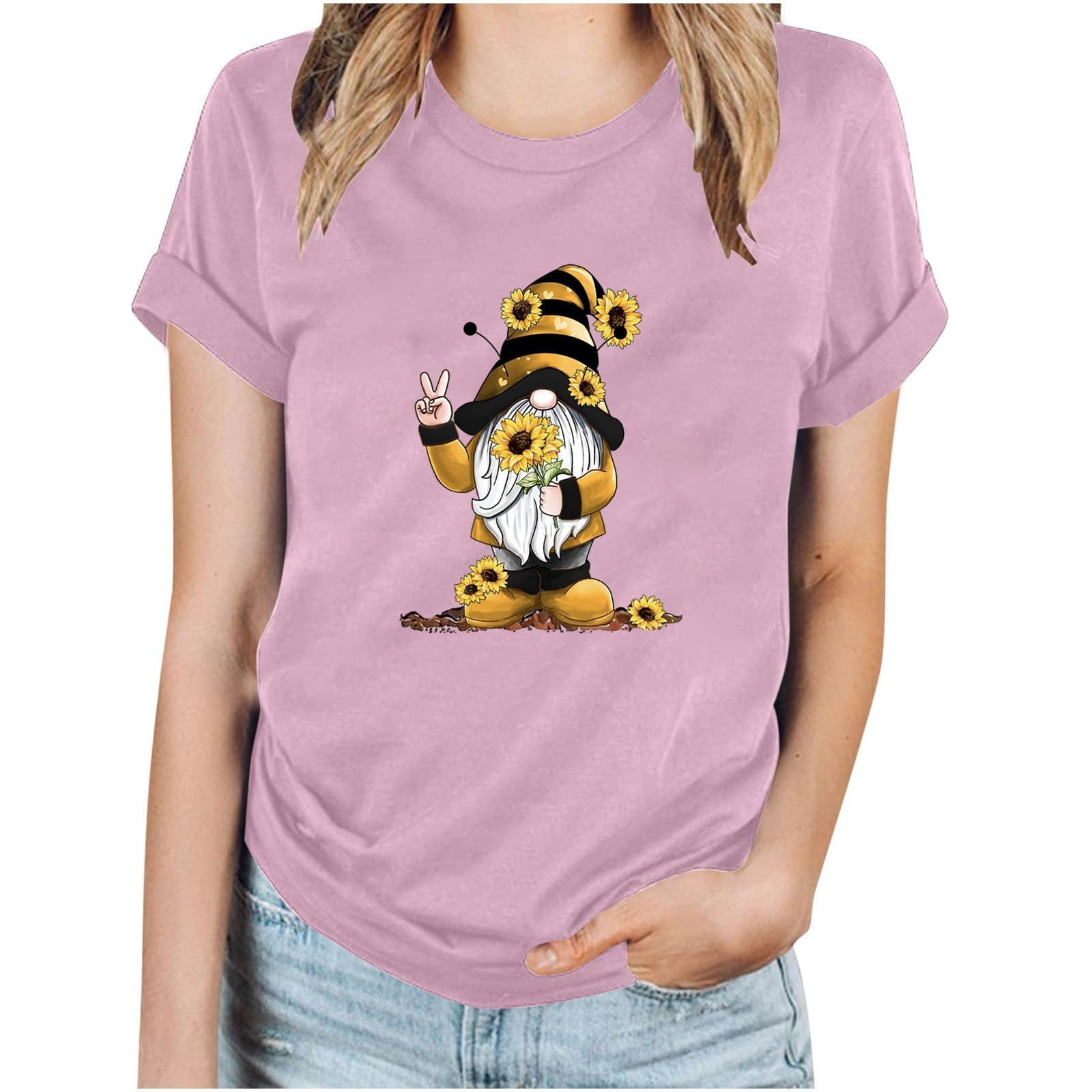 ALLLIST Pink Spring Tops for Women Crew Neck Short Sleeve Graphic ...