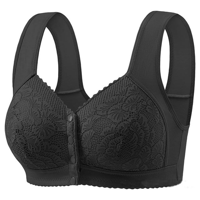 ALLLIST Plus Size Bras for Women Front Closure No Underwire Lingerie Plain Black Push up ...