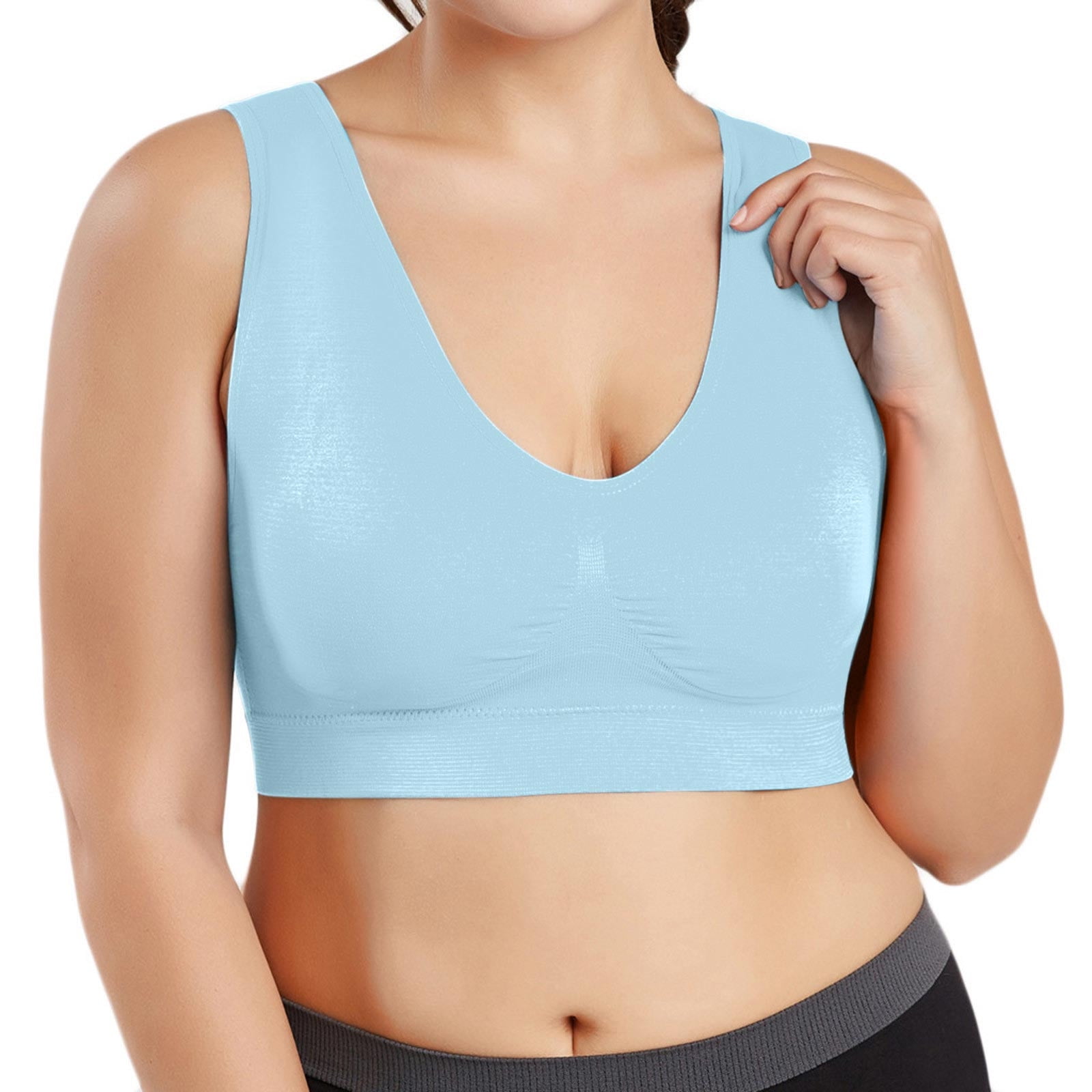 ALLLIST Plus Size Women Sports Bras Compression High Support Bralette Cozy Blue Plain Ladie ...