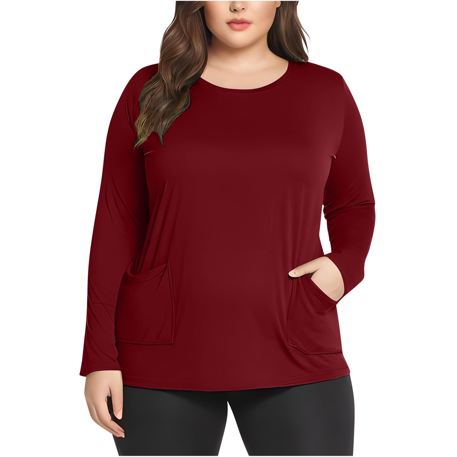 ALLLIST Plus Size Womens Tops Long Sleeve Holiday Blouses Plain Red ...