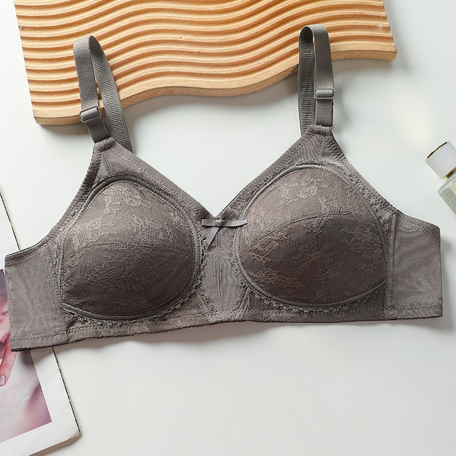 ALLLIST Push up Bras for Women No Wire Lace Bralette Brown Solid Soft T-Shirt Ladies Bras Size ...