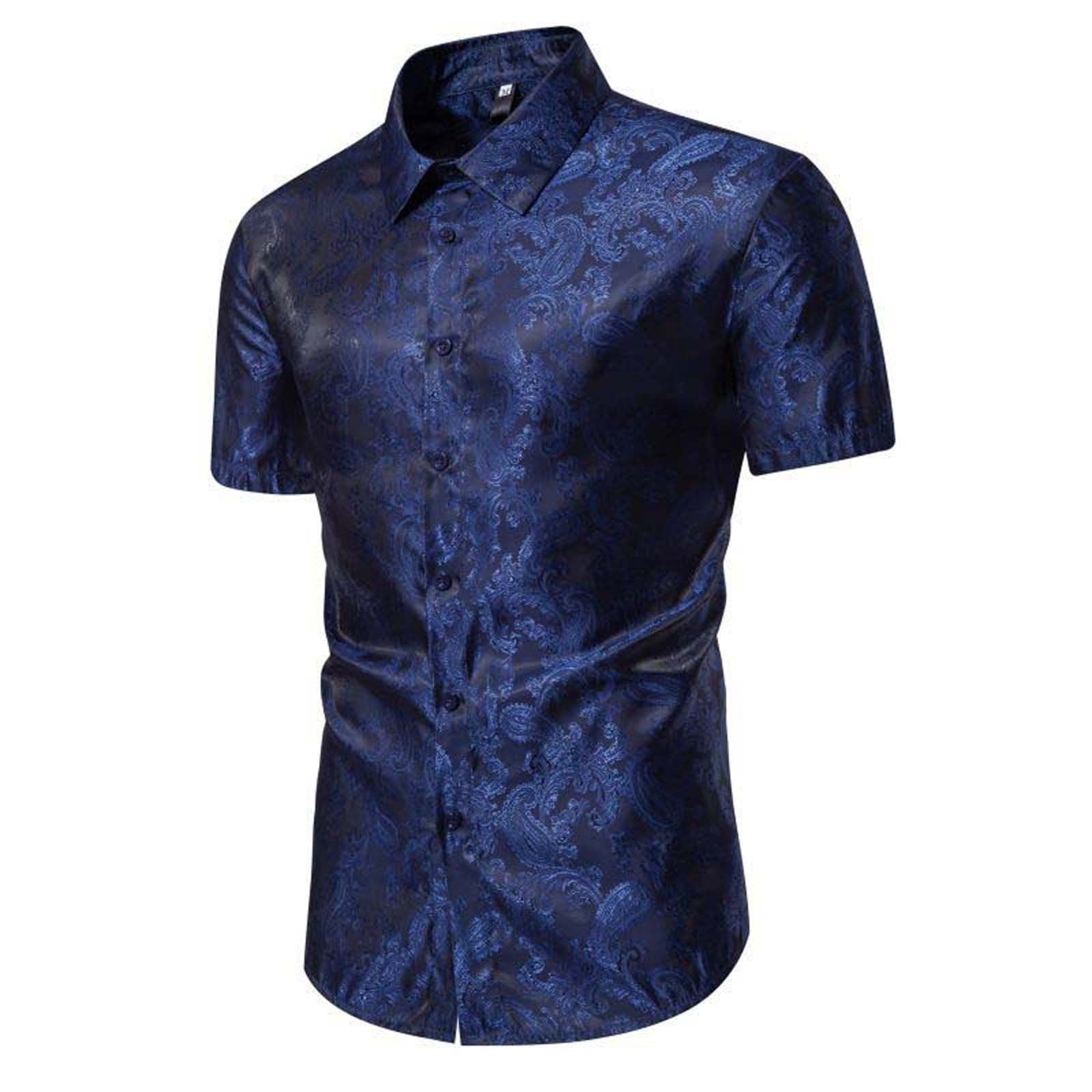 ALLLIST Satin Men's Shirts Collared Short Sleeve Button Down Shirts ...