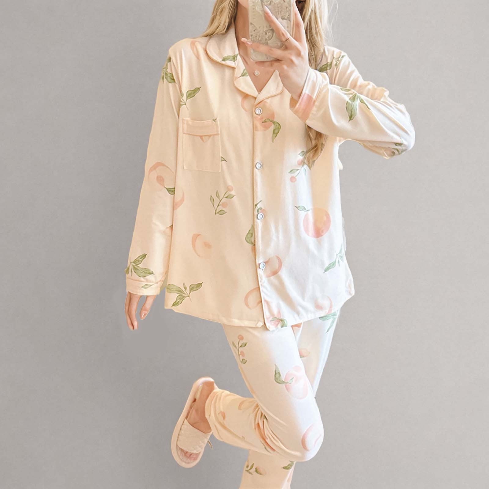 ALLLIST Set Ladies Pajamas Floral Long Sleeve with Pants 2 Piece ...